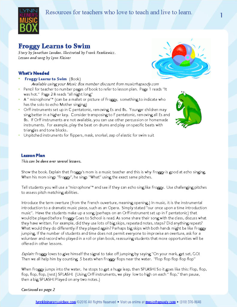 Froggy Learns to Swim (download only) - Lynn Kleiner's Music Rhapsody